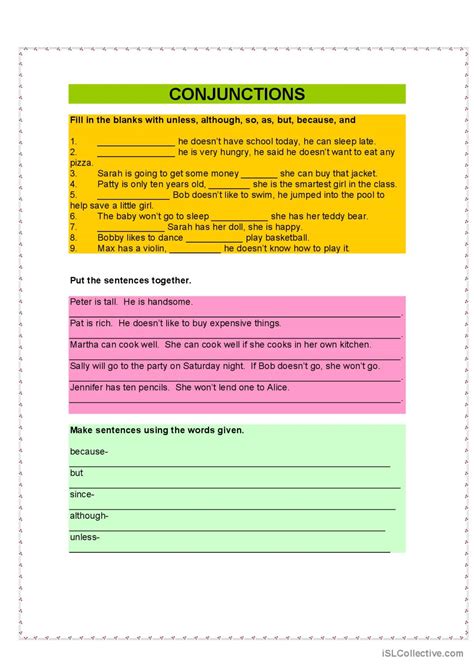 Conjunctions General Gramma English Esl Worksheets Pdf And Doc