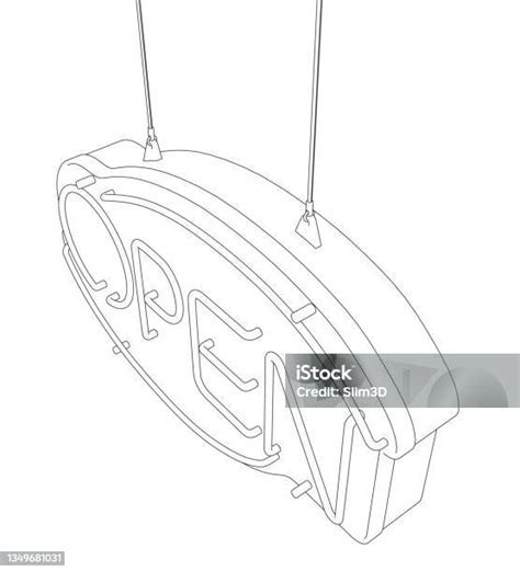 흰색 배경에 고립 된 검은 줄에서 열린 라는 단어와 광고 간판의 윤곽 위에서 볼 수 있습니다 벡터 일러스트레이션 간판에 대한