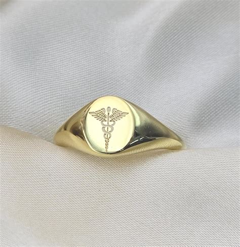 Sterling Silver Caduceus Ring Custom Medical Symbol Ring Personalized