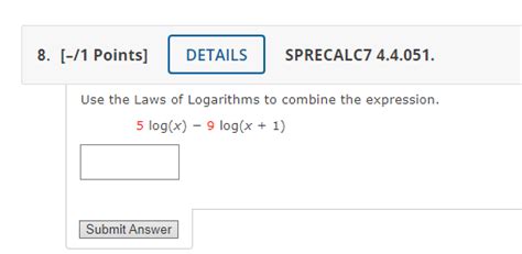 solved use the laws of logarithms to combine the expression