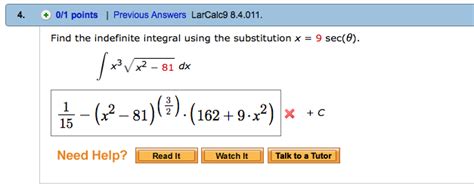 solved find the indefinite integral using the substitution x