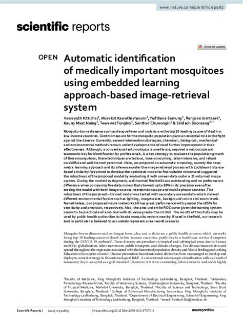 Pdf Automatic Identification Of Medically Important Mosquitoes Using Embedded Learning