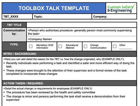 Tool Box Talk Tbt Template