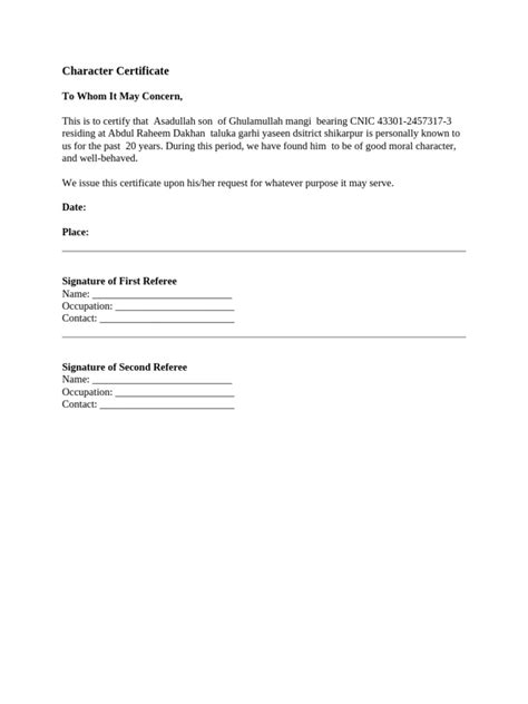Charecter Cerficate Pdf