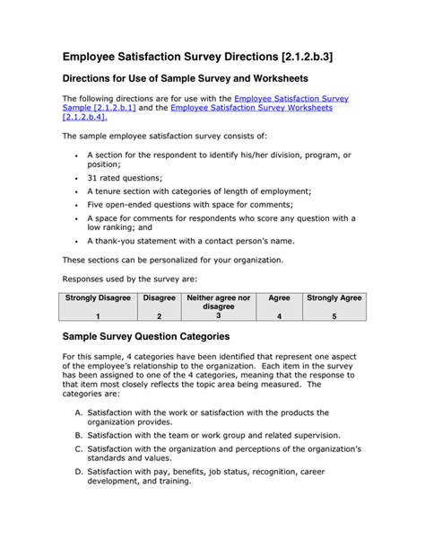 Employee Satisfaction Survey Word Template In Word And Pdf Formats