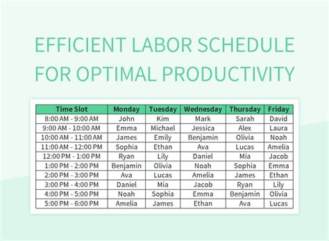 Efficient Labor Schedule For Optimal Productivity Excel Template And Google Sheets File For Free ...
