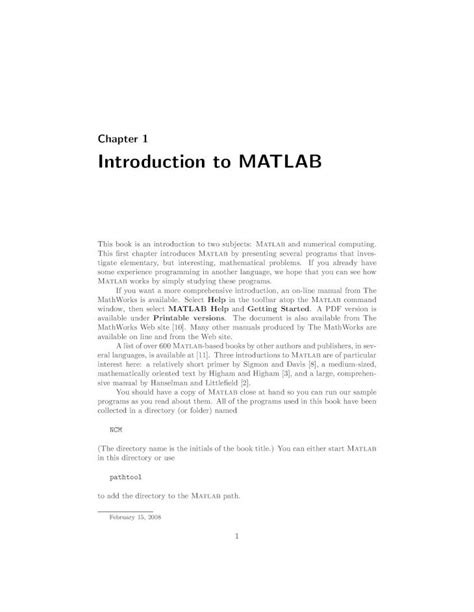 Pdf Chapter 1 Introduction To Matlabreichel Courses Numerical