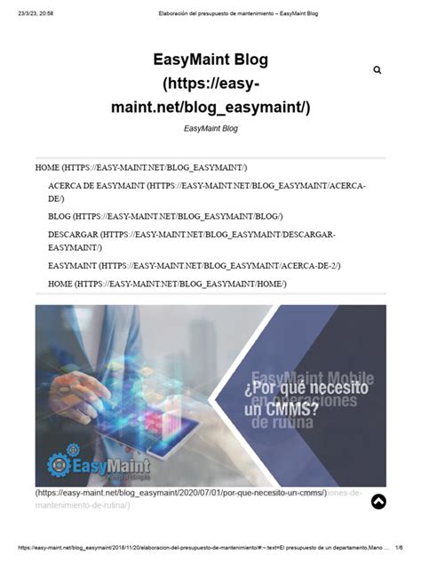 Elaboración Del Presupuesto de Mantenimiento - EasyMaint Blog | PDF | Presupuesto | Economias