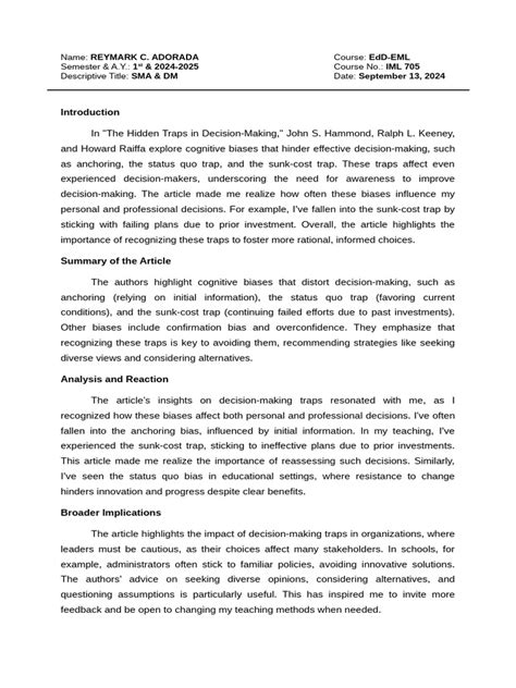 The Hidden Traps In Decision Making Pdf