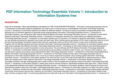 Ppt Pdf Information Technology Essentials Volume 1 Introduction To Information Syst