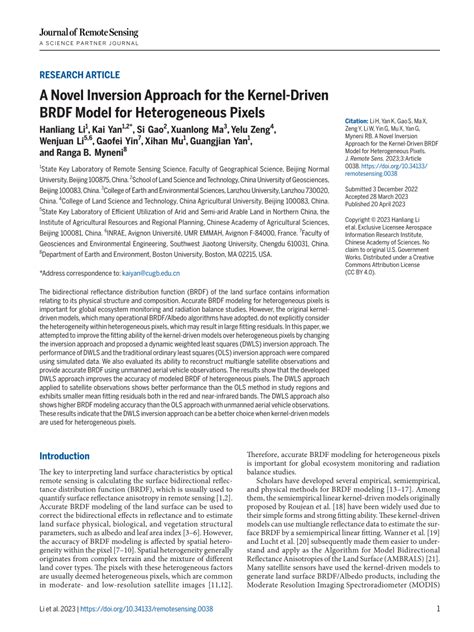 pdf a novel inversion approach for the kernel driven brdf model for