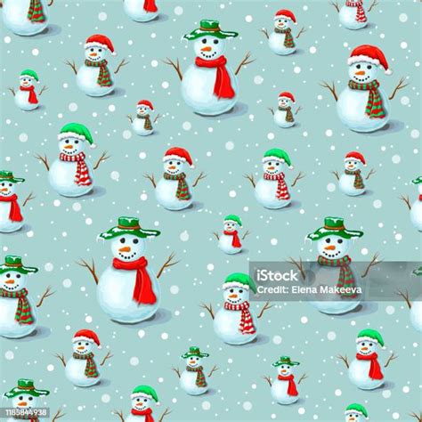 회색 배경에 눈송이 벡터 원활한 크리스마스 눈사람 패턴입니다 휴일 디자인에 대한 귀여운 눈사람 배경 템플릿 인쇄 및 배경 화면 다양한 산타 모자와 스카프에 눈사람 0명에