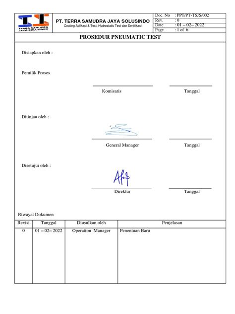Prosedure Pneumatic Test Tsjs Pdf