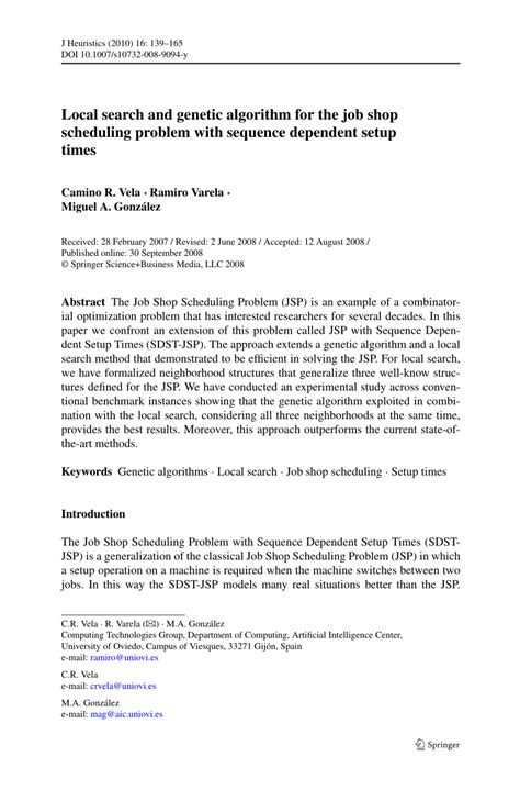 PDF Local Search And Genetic Algorithm For The Job Shop Scheduling Problem With Sequence