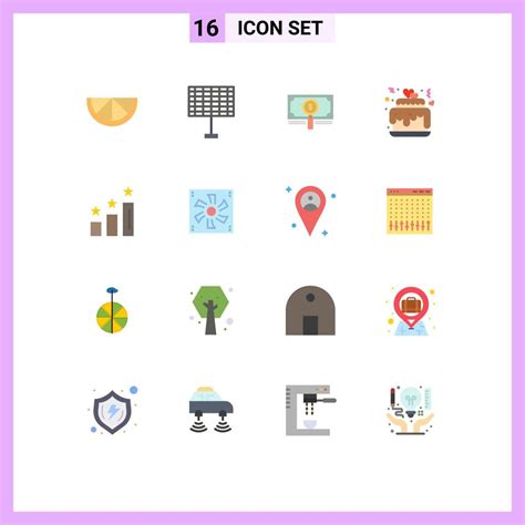 Group Of 16 Modern Flat Colors Set For Positions Analysis Loan Achievements Love Editable Pack