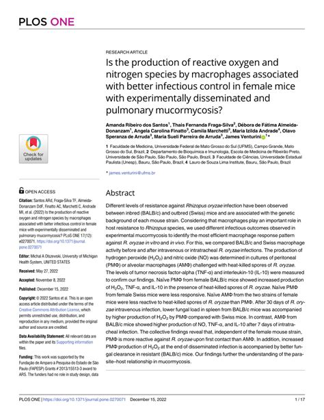 Pdf Is The Production Of Reactive Oxygen And Nitrogen Species By Macrophages Associated With