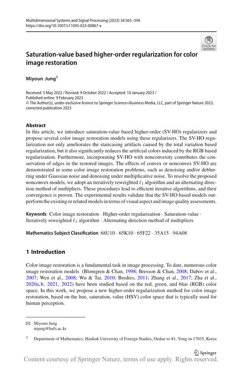 saturation value based higher order regularization for color image