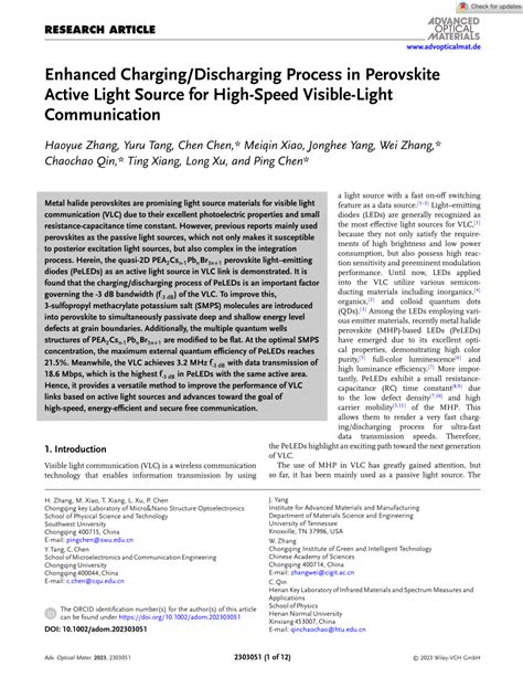 Pdf Enhanced Chargingdischarging Process In Perovskite Active Light Source For High Speed