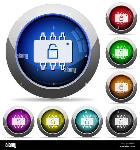 Hardware Unlocked Icons In Round Glossy Buttons With Steel Frames Stock Vector Image And Art Alamy