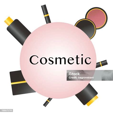 아름다움 배경을 메이크업 Illustation 벡터얼굴 화장품 및 도구 텍스트에 대한 분홍색 원 필드와 포스터 템플릿 파우더