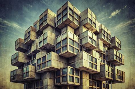 Vintage 3d Rendered Cube Cityscape A Retro Architectural Visualization