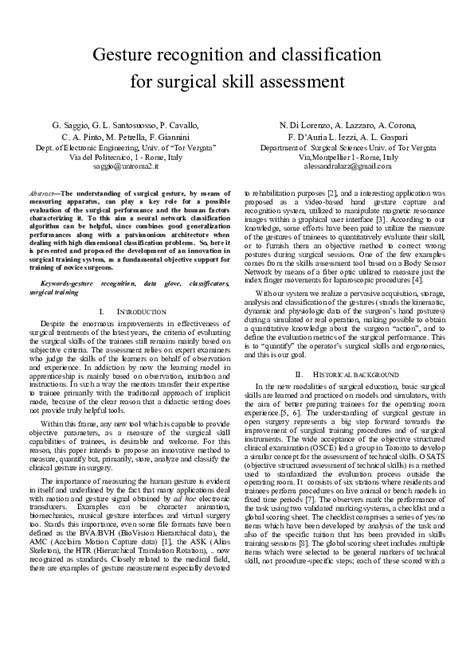 Pdf Gesture Recognition And Classification For Surgical Skill Assessment