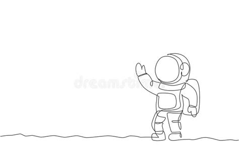 One Single Line Drawing Of Young Astronaut In Spacesuit Flying At Outer Space Vector Graphic