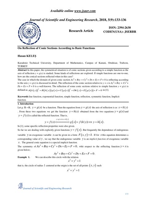 Pdf On Main Axes Of Conic Sections Reflection According To Simple Functions