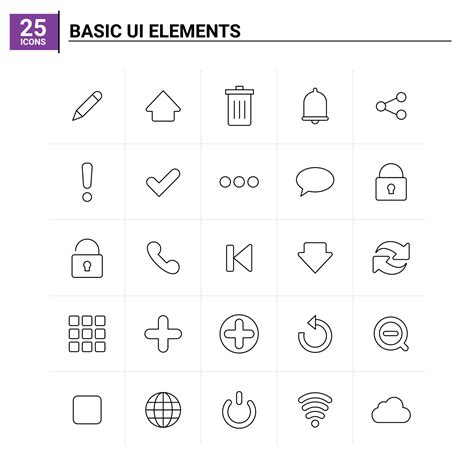 25 Basic Ui Elements Icon Set Vector Background 15917296 Vector Art At Vecteezy