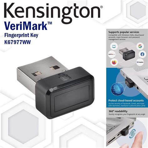 Kensington Verimark Fingerprint Key Reader Security Key Biometric Fingerprint Usb A K67977ww