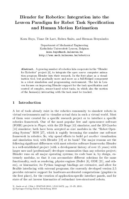 Pdf Blender For Robotics Integration Into The Leuven Paradigm For Robot Task Specification