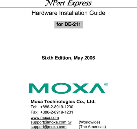 Moxa Technologies De 211 Users Manual Nport Hardware Installation Guide