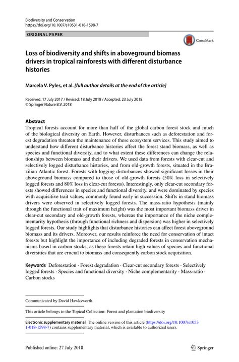 Pdf Loss Of Biodiversity And Shifts In Aboveground Biomass Drivers In