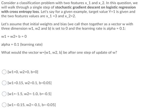 solved consider a classification problem with two features