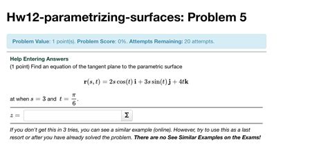Solved Hw Parametrizing Surfaces Problem Problem Value Chegg Com