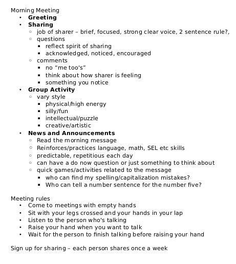 Responsive Classroom Cheat Sheet Morning Meeting Responsive Classroom Morning Meeting