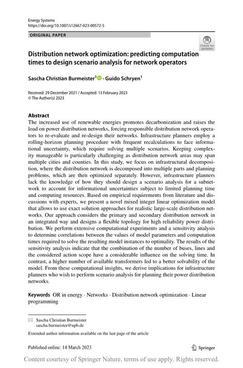 pdf distribution network optimization predicting computation times
