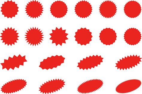 Starburst Red Sticker Set 특별 행사 판매 타원형 및 원형 선버스트 라벨 및 배지 모음 별 가장자리가 있는 프로모션 스티커 프로모션 광고 벡터