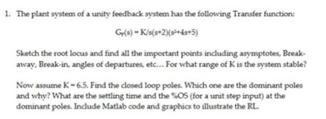 solved the plant system of a unity feedback system has the