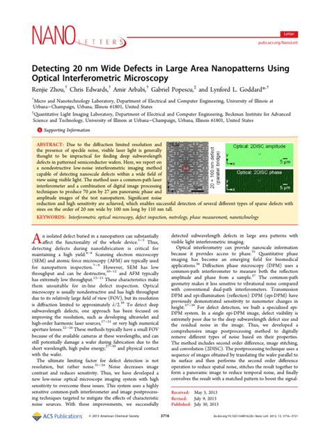 detecting 20 nm wide defects in large area nanopatterns using optical