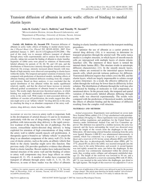 Pdf Transient Diffusion Of Albumin In Aortic Walls Effects Of