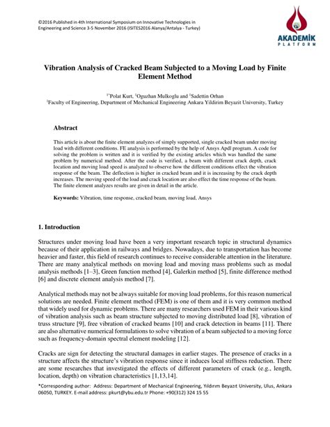 Pdf Vibration Analysis Of Cracked Beam Subjected To A Moving Load By