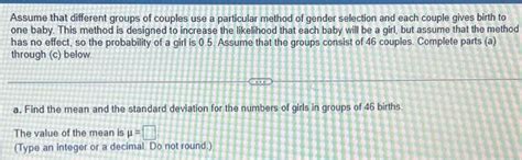 Solved Assume That Different Groups Of Couples Use A Chegg Com