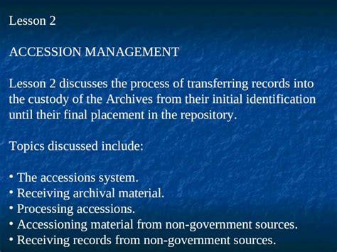 Ppt Lesson 2 Accession Management Lesson 2 Discusses The Process Of