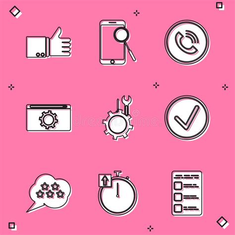 Set Hand Thumb Up Mobile Phone Diagnostics Phone Call Setting Wrench Screwdriver Gear Check