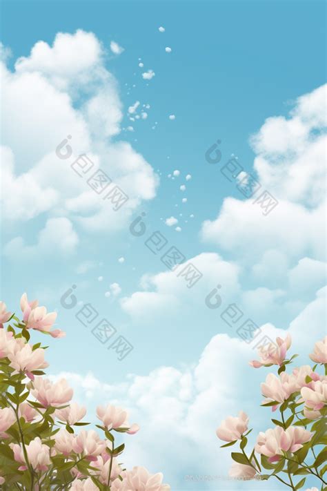 蓝天白云鲜花多云的玫瑰插画图片 包图网