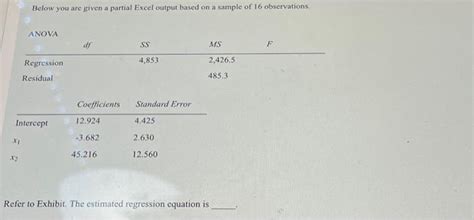 Solved Xi Below You Are Given A Partial Excel Output Based