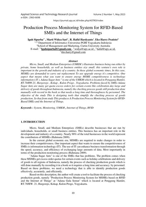 PDF Production Process Monitoring System For RFID Based SMEs And The Internet Of Things