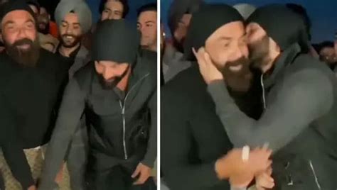 Watch Video Ranbir Kapoor Plants A Peck On Bobby Deols Cheeks As The Duo Wraps Up U K