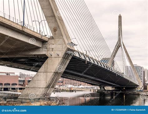 Leonard P Zakim Bunker Hill Memorial Bridge In Downtown Boston View